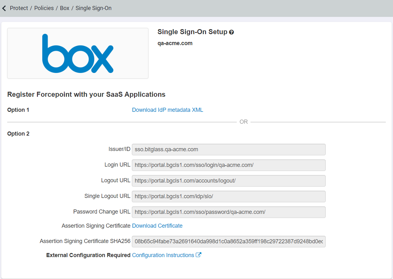 Box: Deploying Forcepoint ONE SSE as a SAML IdP